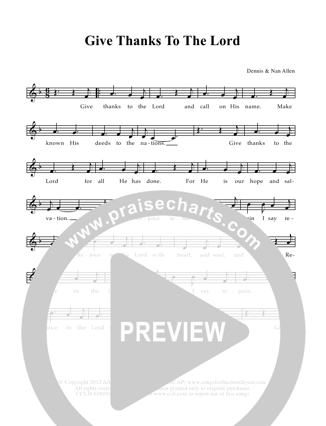 Give Thanks To The Lord Sheet Music PDF (Dennis Allen / Nan Allen ...