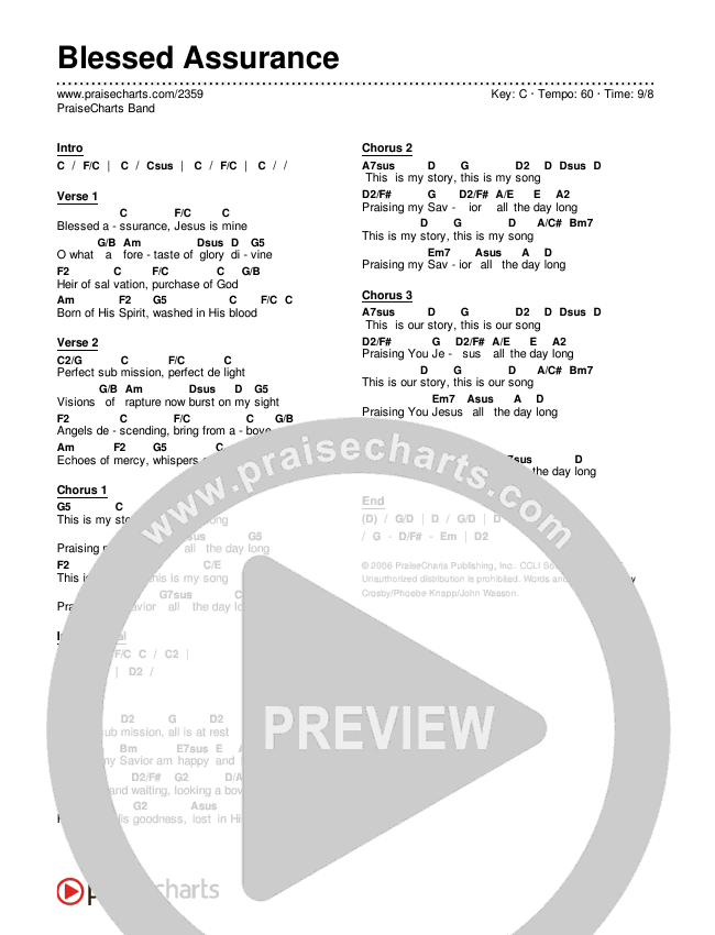 Blessed Assurance Chords Pdf Praisecharts Band Praisecharts