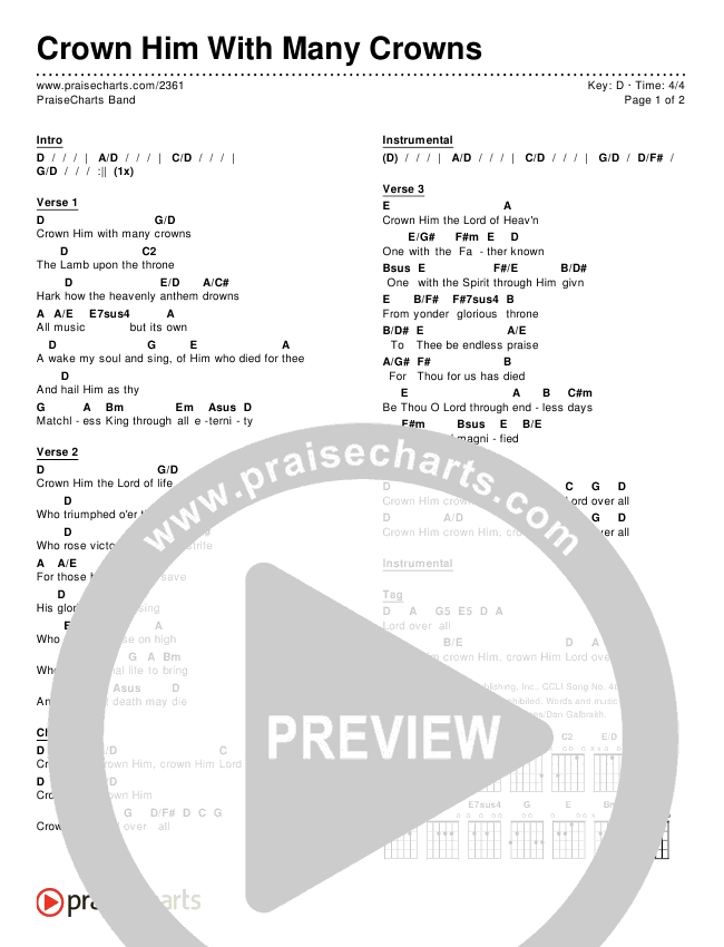 Crown Him With Many Crowns Chords (PraiseCharts Band) - PraiseCharts
