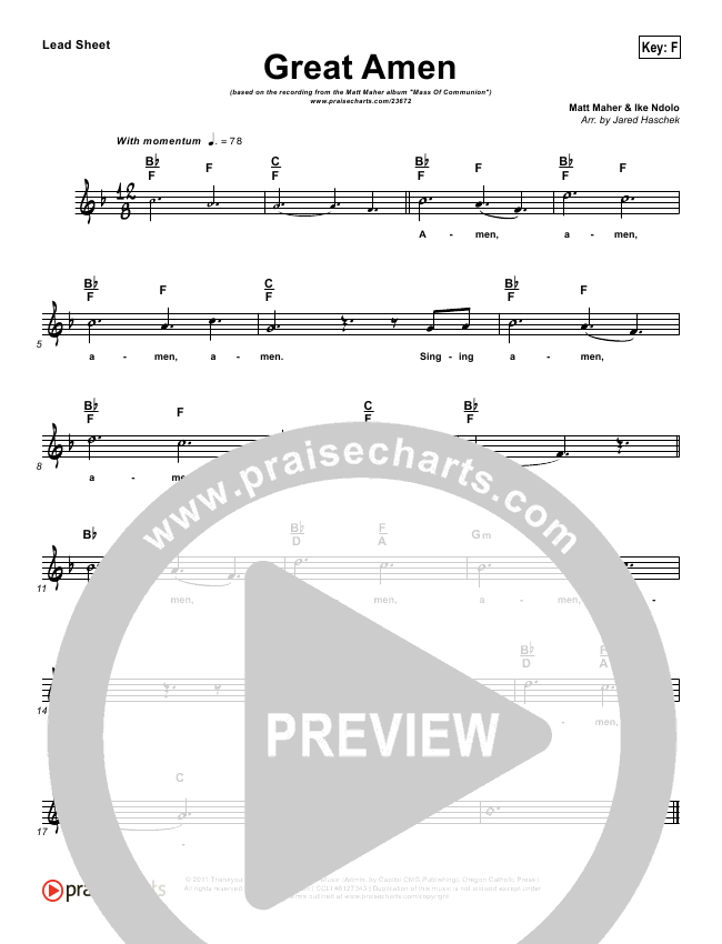 Great Amen Sheet Music PDF (Matt Maher) - PraiseCharts