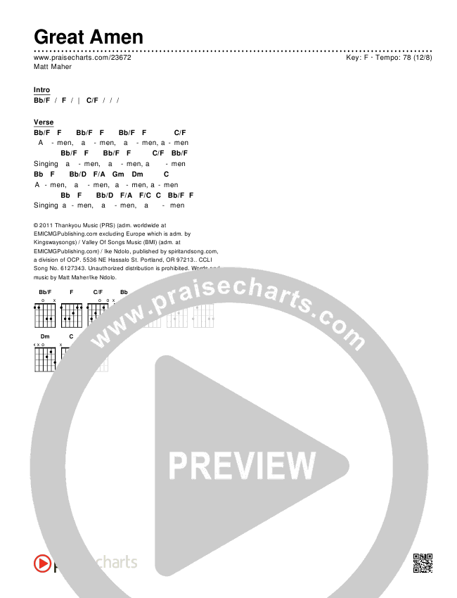 Great Amen Chords PDF (Matt Maher) - PraiseCharts