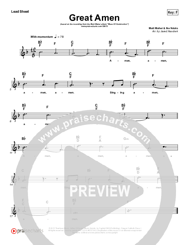 Great Amen Sheet Music PDF (Matt Maher) - PraiseCharts