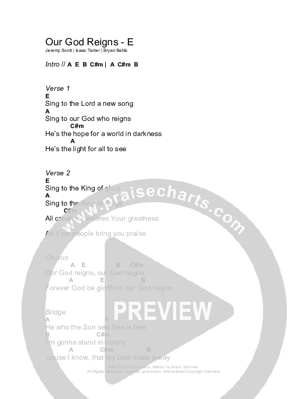 Our God Reigns Chords PDF (Bridgecity) - PraiseCharts