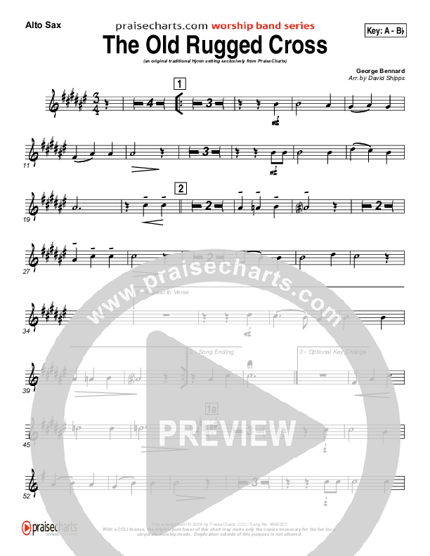 The Old Rugged Cross Alto Sax Sheet Music PDF (Traditional Hymn / PraiseCharts) - PraiseCharts