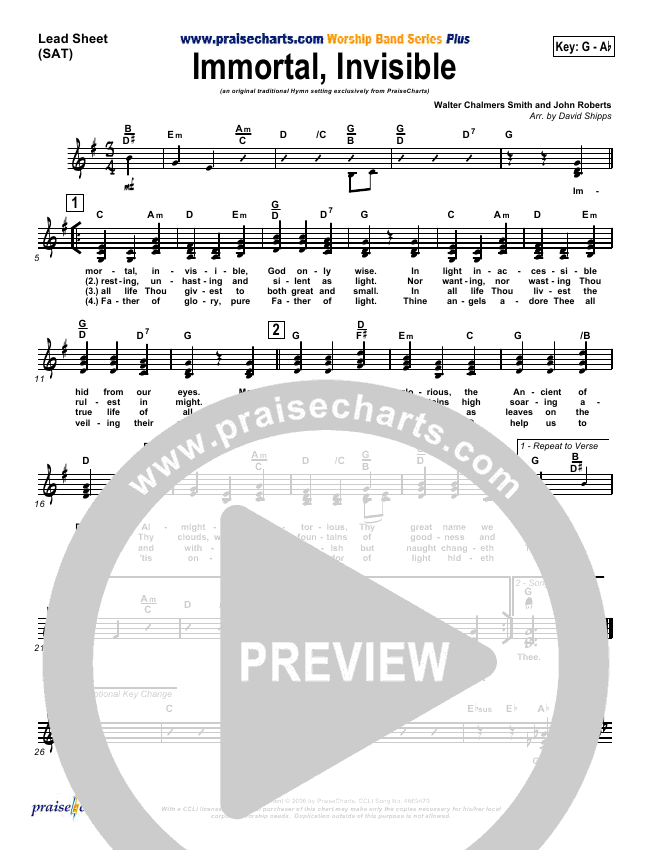 Immortal Invisible Sheet Music (Traditional Hymn / PraiseCharts ...