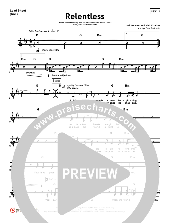 Relentless Sheet Music (Hillsong UNITED) - PraiseCharts