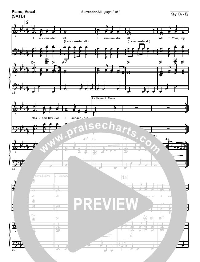I Surrender All Sheet Music PDF (Traditional Hymn / PraiseCharts ...