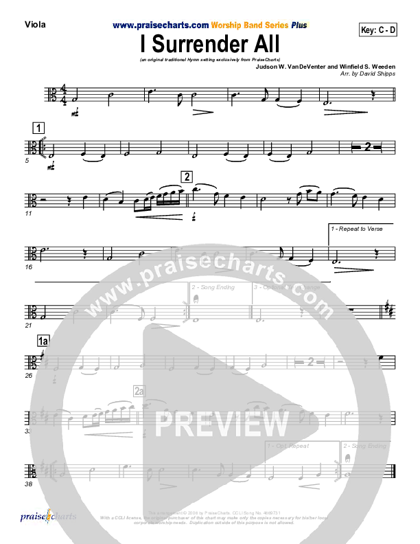 I Surrender All Viola Sheet Music PDF (Traditional Hymn / PraiseCharts ...