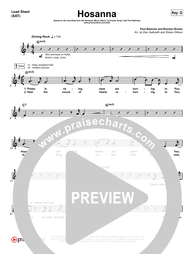 Hosanna (Praise Is Rising) Sheet Music PDF (Paul Baloche) - PraiseCharts
