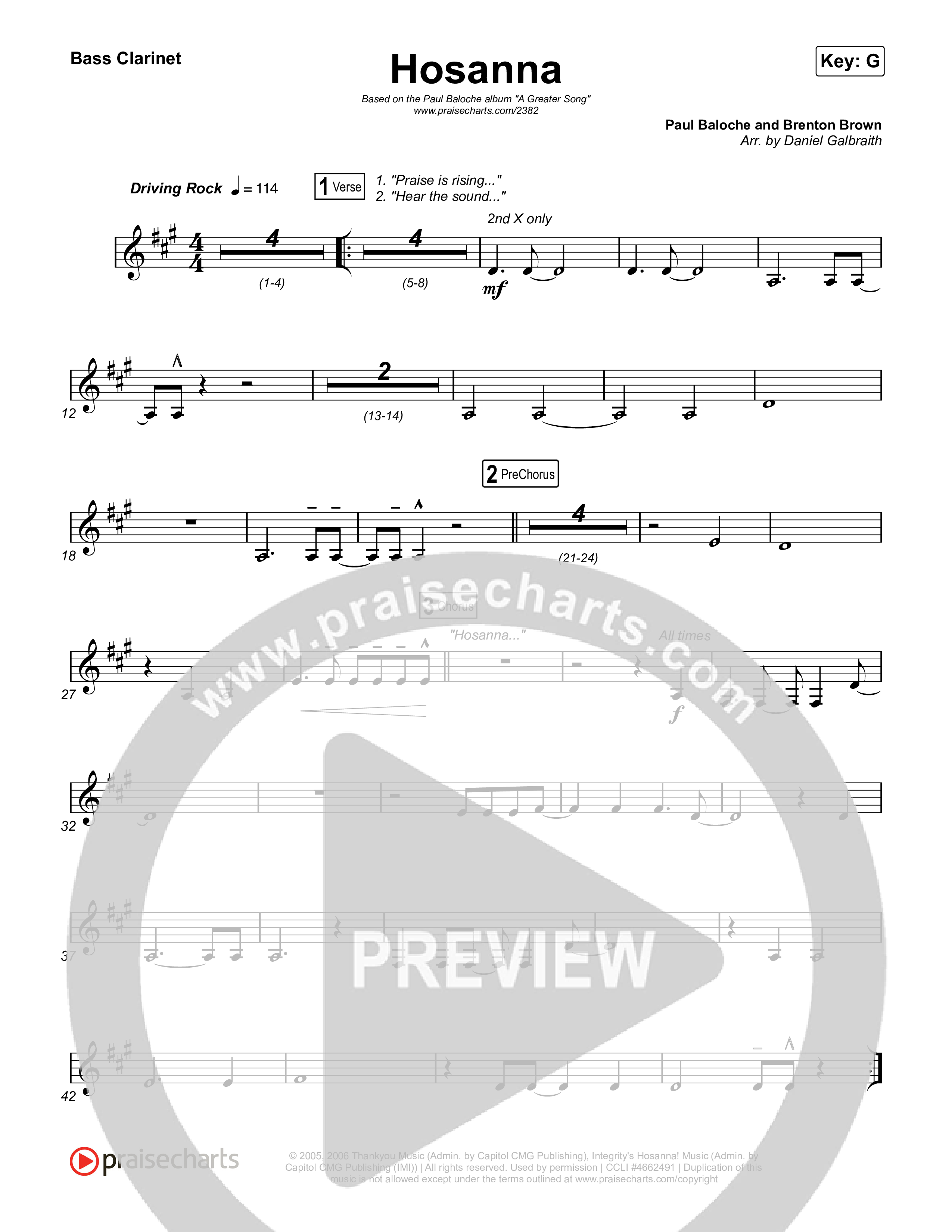 Hosanna (Praise Is Rising) Bass ClarinetSheet Music PDF (Paul Baloche) - PraiseCharts
