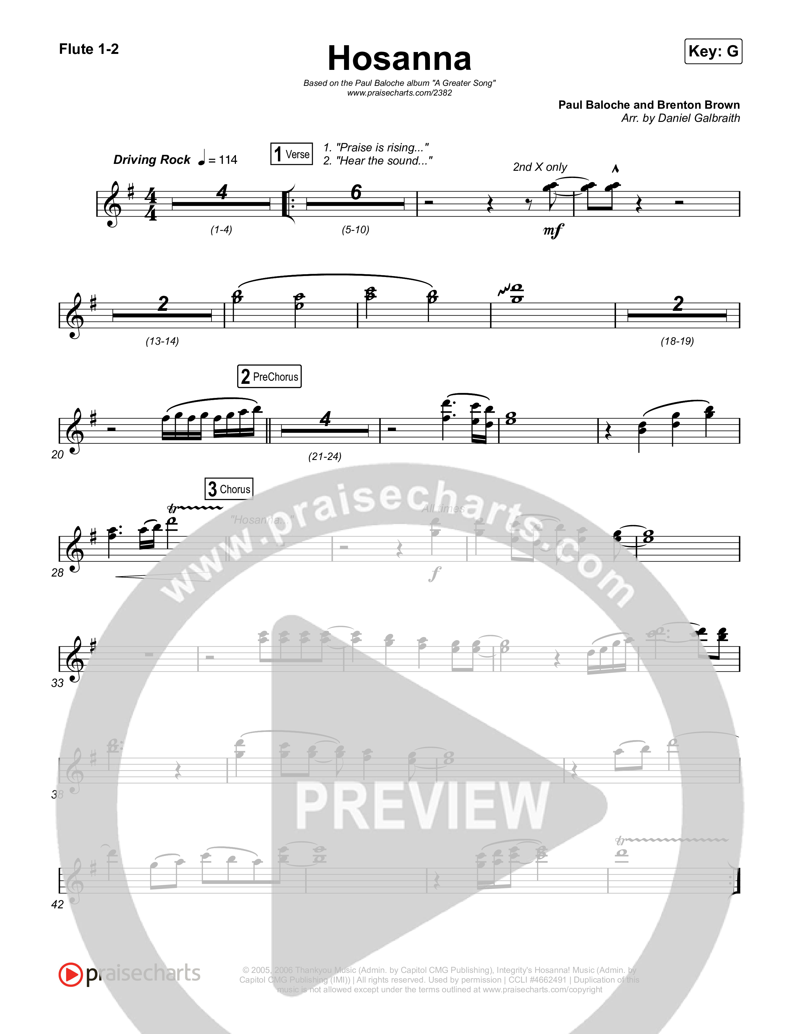 Hosanna (Praise Is Rising) Flute Sheet Music PDF (Paul Baloche) - PraiseCharts