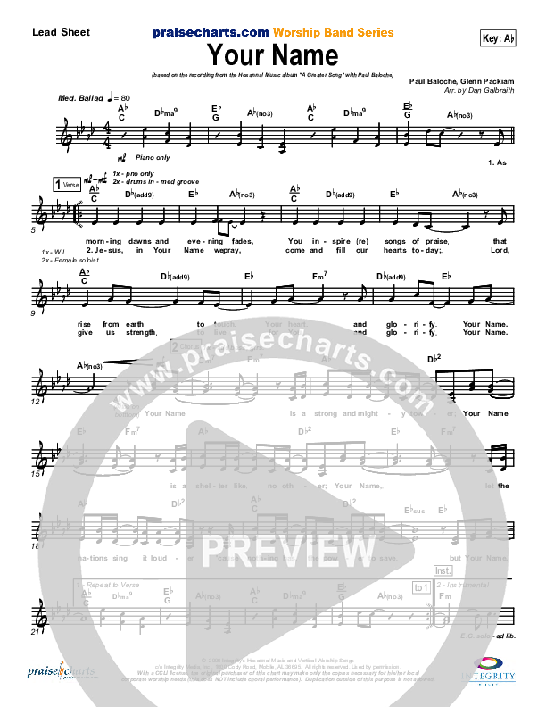 Your Name Sheet Music PDF (Paul Baloche) - PraiseCharts