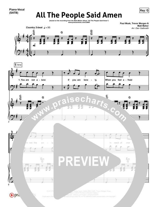 All The People Said Amen Sheet Music (Matt Maher) - PraiseCharts