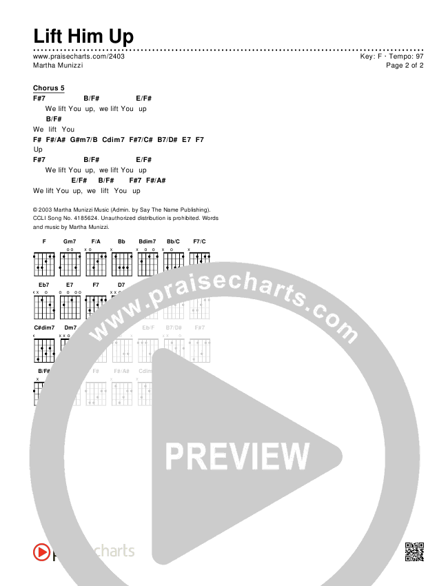 Lift Him Up Chords (Martha Munizzi) - PraiseCharts