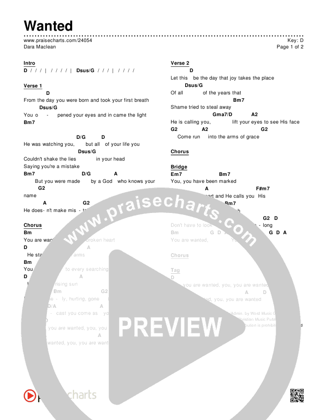 Wanted Chords PDF (Dara Maclean) - PraiseCharts