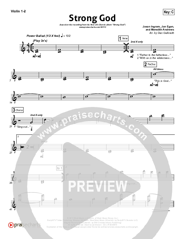 Strong God Violin Sheet Music PDF (Jon Egan / New Life Worship ...