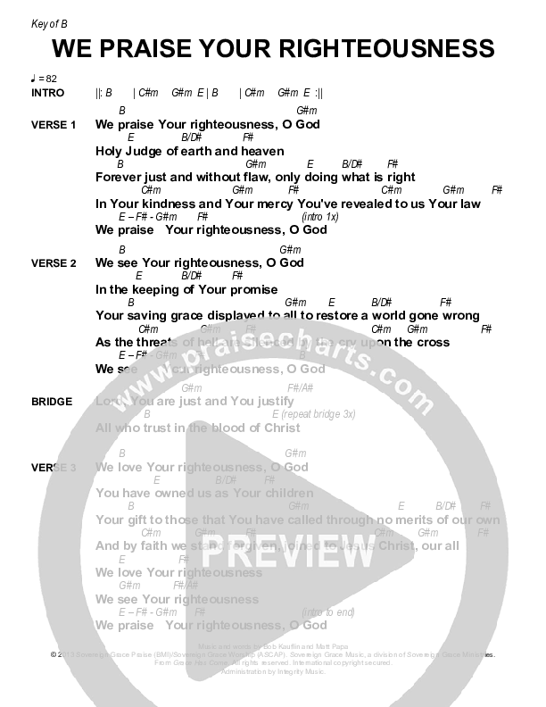 We Praise Your Righteousness Chords PDF (Sovereign Grace) - PraiseCharts