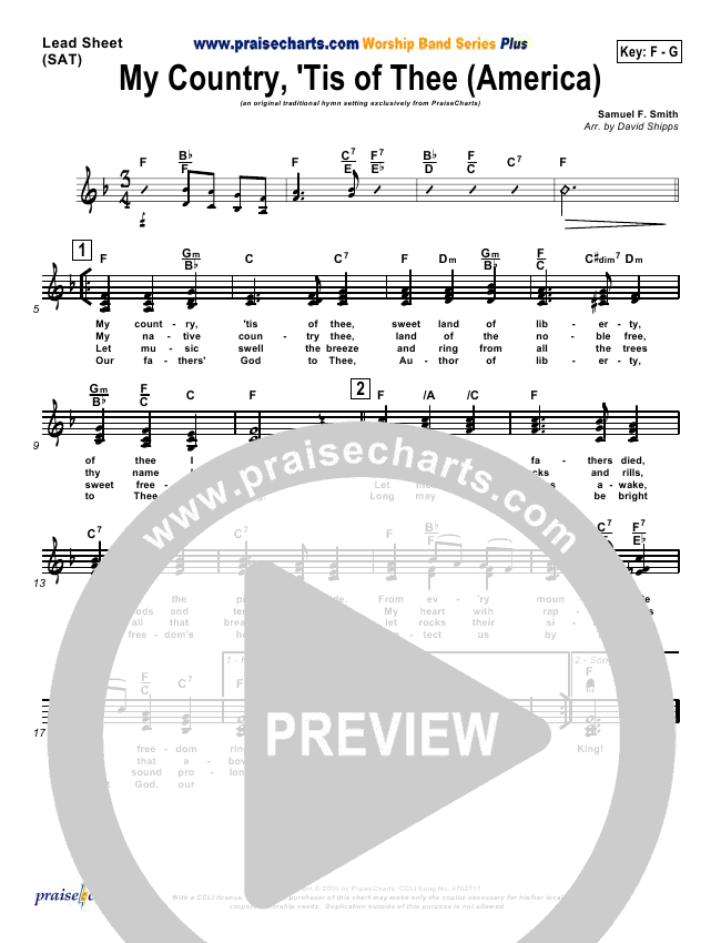 My Country Tis Of Thee Sheet Music PDF (PraiseCharts / Traditional Hymn ...