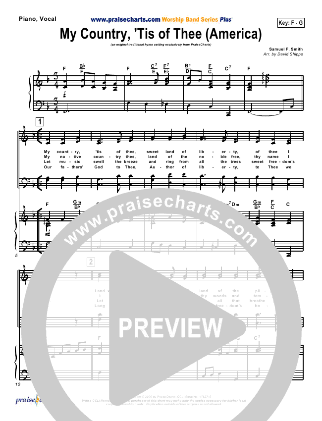My Country Tis Of Thee Sheet Music PDF (PraiseCharts / Traditional Hymn ...
