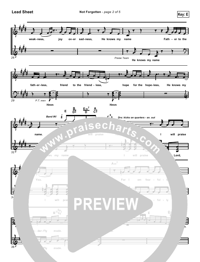 Not Forgotten Sheet Music PDF (Israel Houghton) - PraiseCharts
