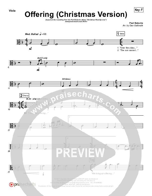Offering (Christmas) Viola Sheet Music PDF (Paul Baloche) - PraiseCharts