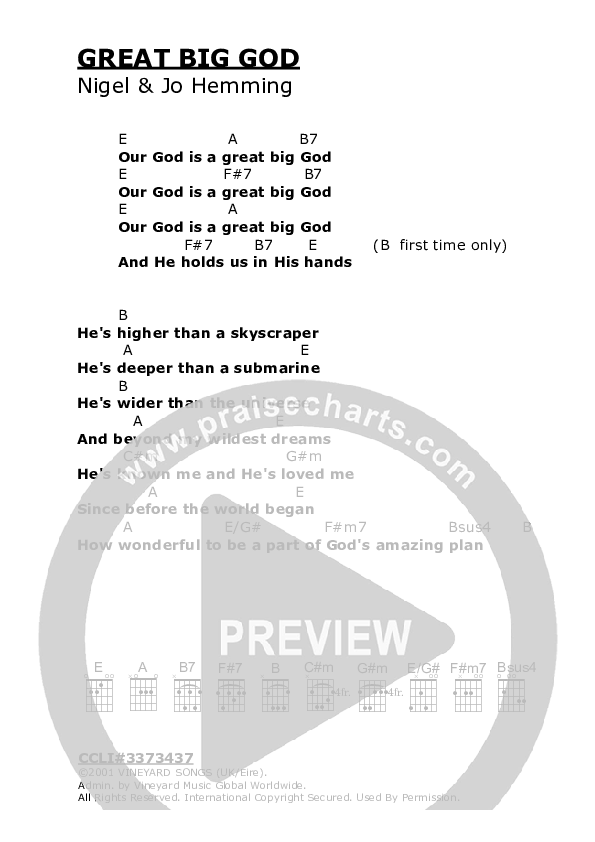 Great Big God Chords PDF (Vineyard UK) - PraiseCharts Great Big God Chords PDF (Vineyard UK) - PraiseCharts