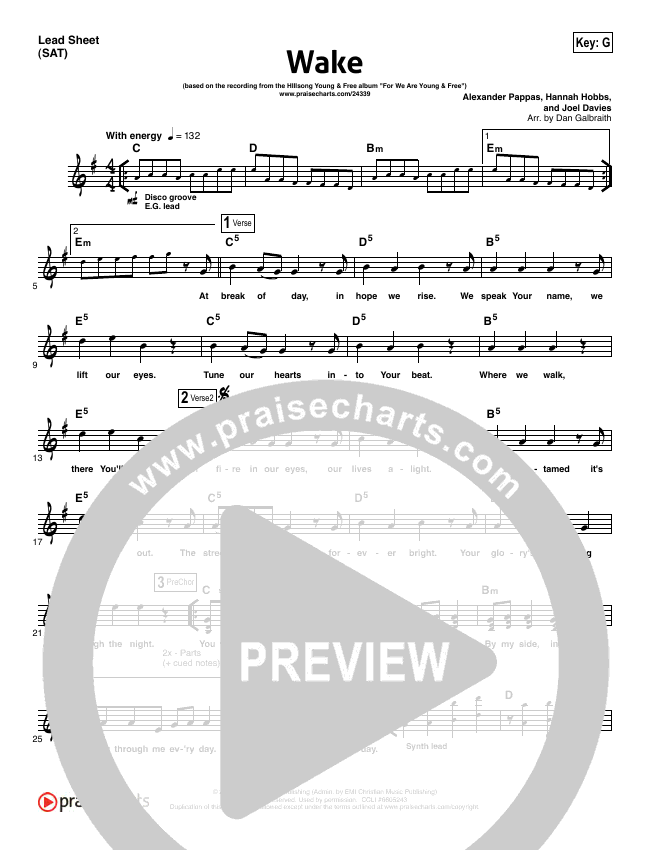 Wake Sheet Music (Hillsong Young & Free) - PraiseCharts