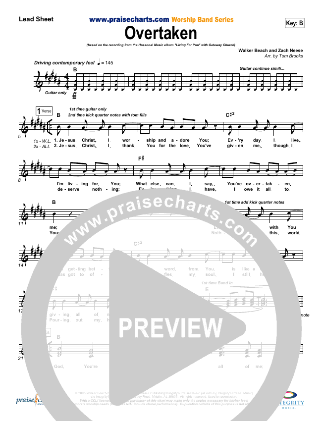Overtaken Sheet Music PDF (Gateway Worship) - PraiseCharts