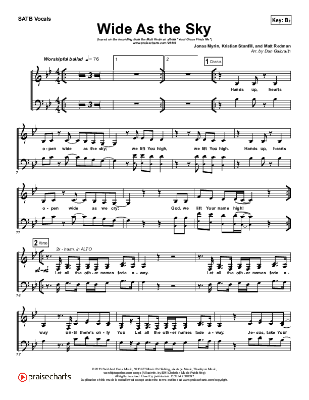 Wide As The Sky Choir Sheet Music PDF (Matt Redman) - PraiseCharts