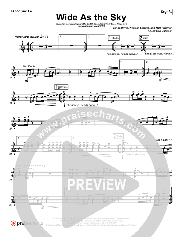 Wide As The Sky Tenor Sax Sheet Music PDF (Matt Redman) - PraiseCharts