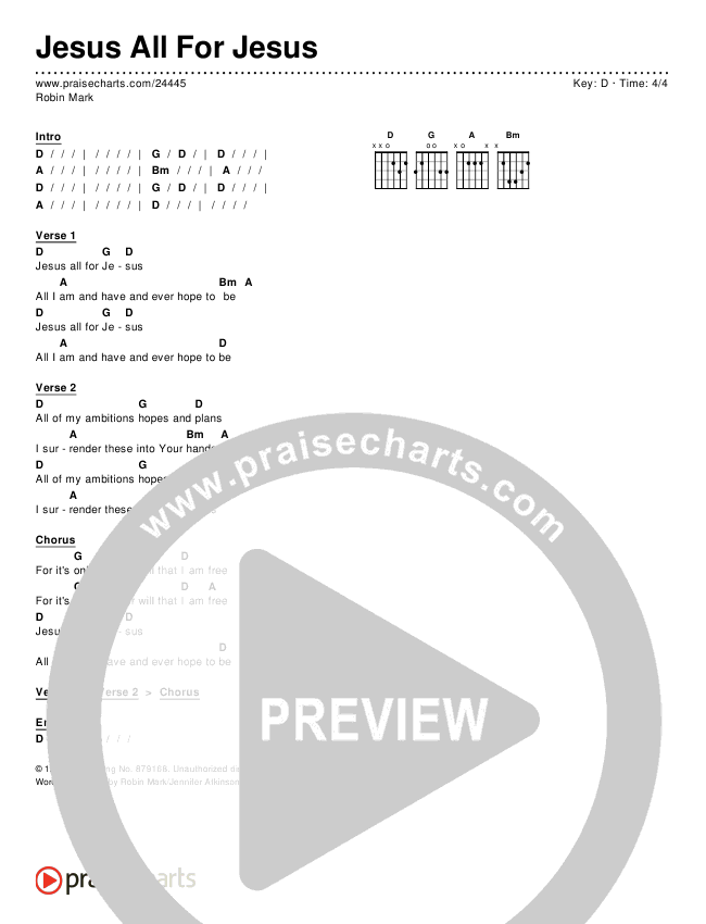 Jesus All For Jesus Chords PDF (Robin Mark) - PraiseCharts