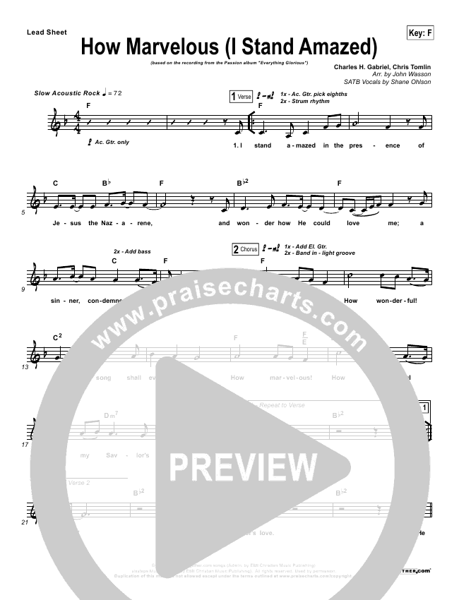 How Marvelous (I Stand Amazed) Sheet Music PDF (Chris Tomlin / Passion ...