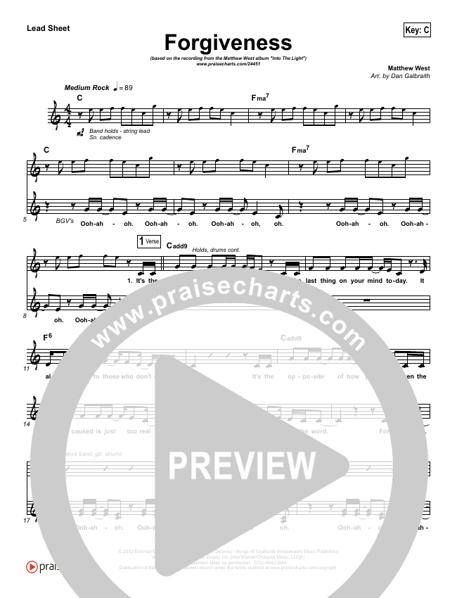 Forgiveness Sheet Music (Matthew West) - PraiseCharts