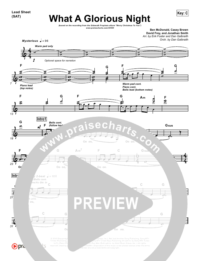 What A Glorious Night Sheet Music PDF (Sidewalk Prophets) - PraiseCharts