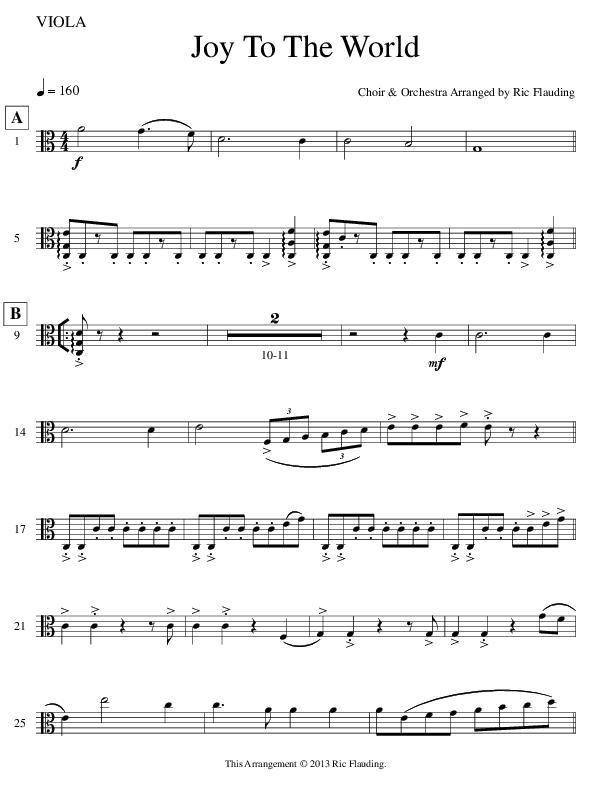 Joy To The World Viola Sheet Music PDF (Ric Flauding) - PraiseCharts