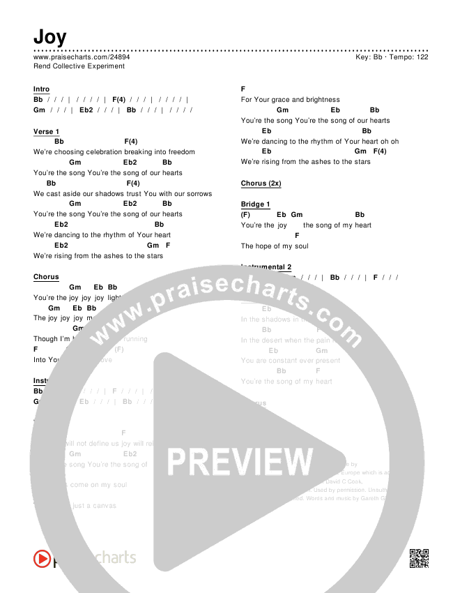 Joy Chord Chart (Editable) - Rend Collective Experiment | PraiseCharts
