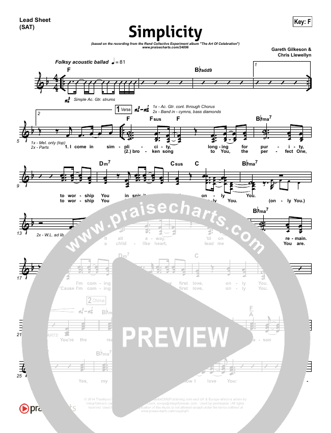 Simplicity Sheet Music PDF (Rend Collective) - PraiseCharts