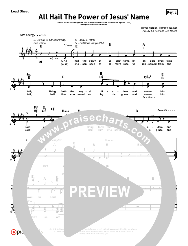 All Hail The Power Of Jesus Name Sheet Music PDF (Tommy Walker) - PraiseCharts