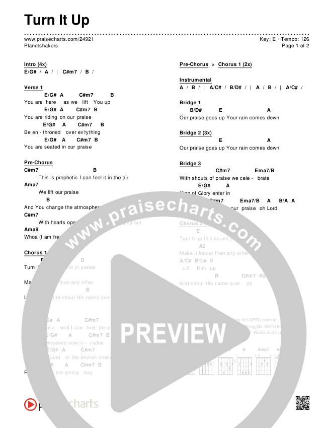 Turn It Up Chords PDF (Planetshakers) - PraiseCharts Turn It Up Chords PDF (Planetshakers) - PraiseCharts