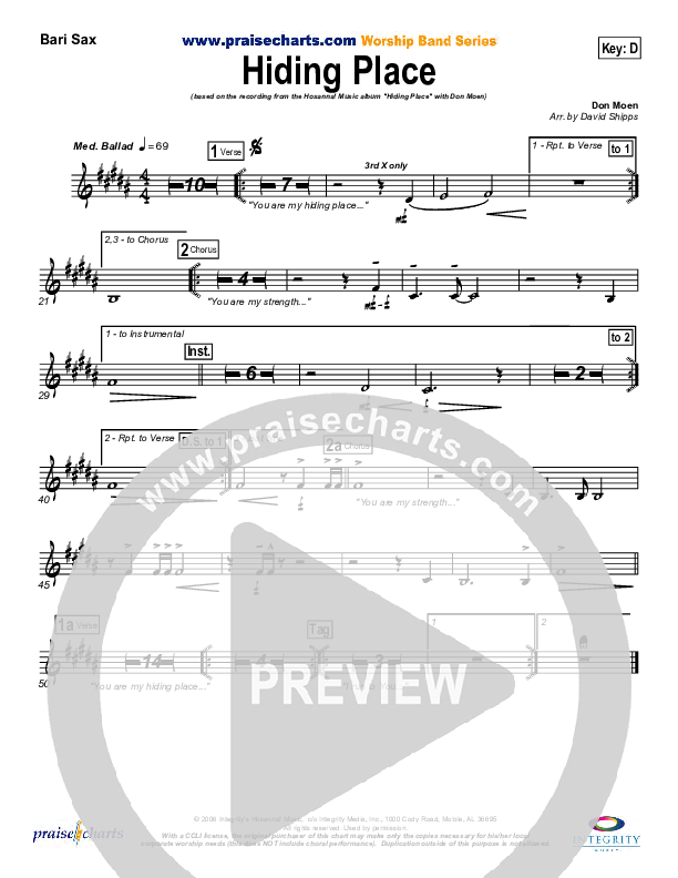 Hiding Place Bari Sax Sheet Music Pdf Don Moen Praisecharts