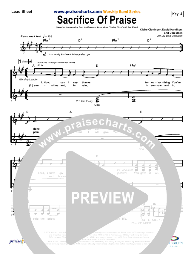 Sacrifice Of Praise Sheet Music (Don Moen) - PraiseCharts
