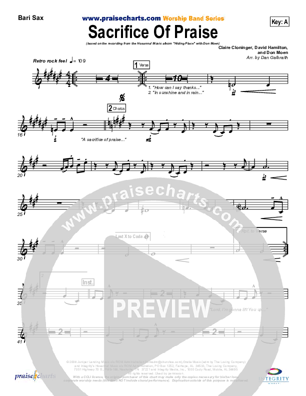 Sacrifice Of Praise Bari Sax Sheet Music Pdf Don Moen Praisecharts