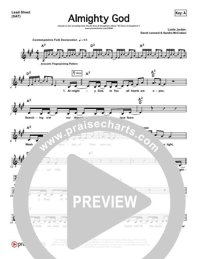 Almighty God Sheet Music PDF (All Sons & Daughters / Sandra McCracken ...