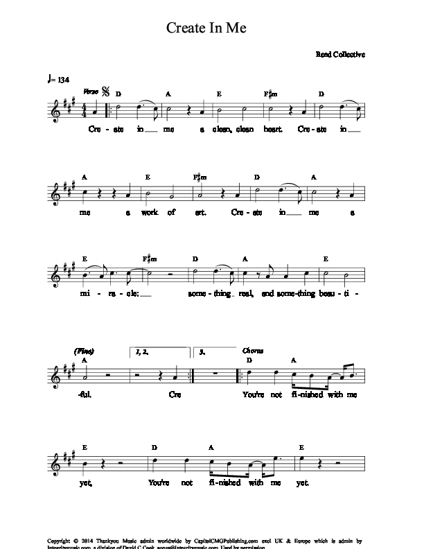Create In Me Sheet Music PDF (Rend Collective) - PraiseCharts