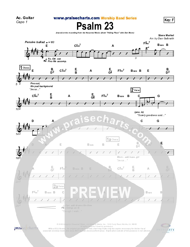 Psalm 23 Acoustic Guitar Sheet Music Pdf Don Moen Praisecharts