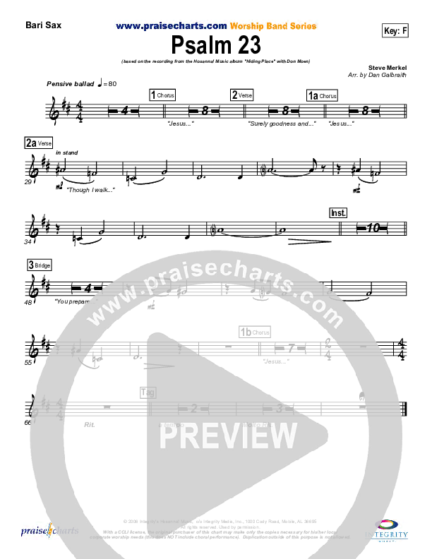 Psalm 23 Bari Sax Sheet Music Pdf Don Moen Praisecharts