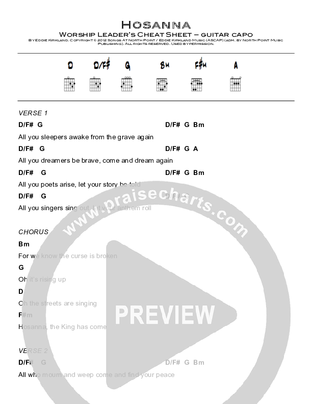 Hosanna Chords PDF (Eddie Kirkland) - PraiseCharts