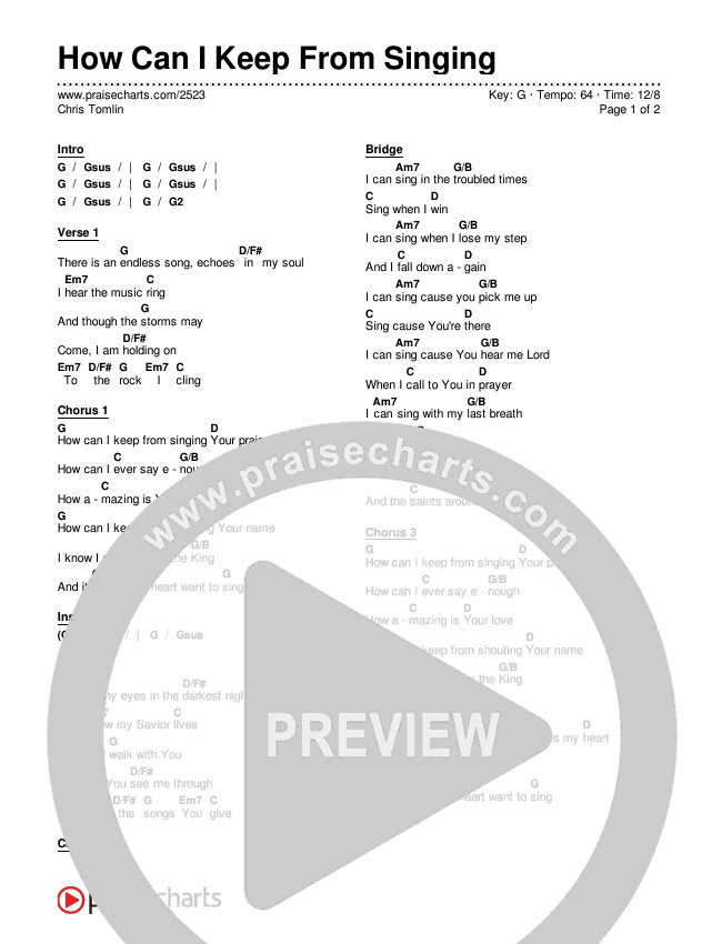 How Can I Keep From Singing Chords Pdf Chris Tomlin Praisecharts