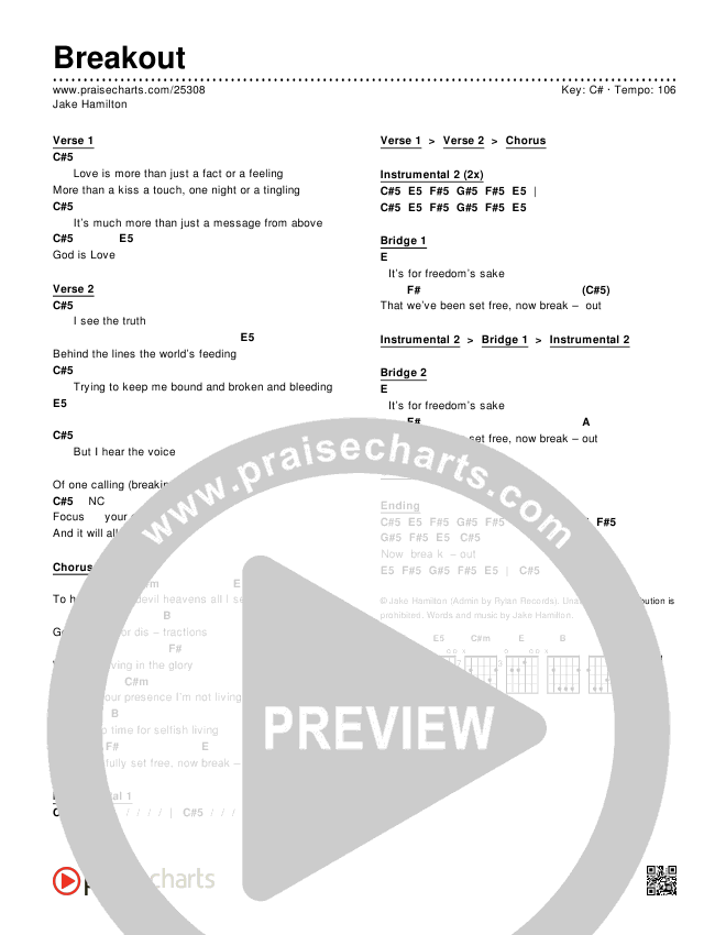 Breakout Chords PDF (Jake Hamilton) - PraiseCharts