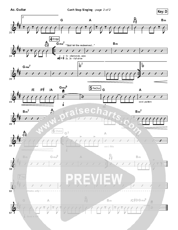 Can't Stop Singing Acoustic Guitar Sheet Music PDF (Covenant Worship / Nicole Binion / Joshua ...